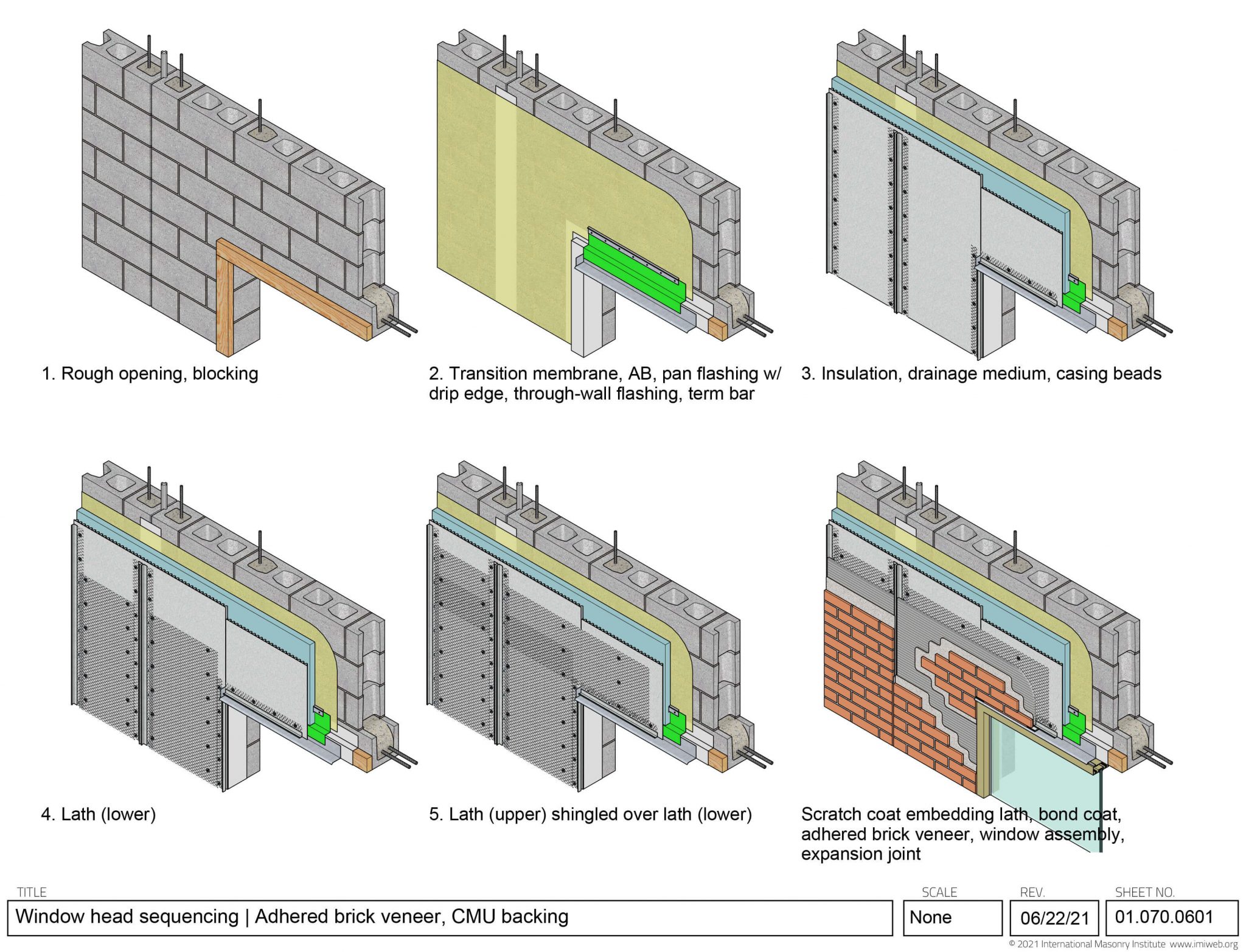 01.070.0601: Window Head | Adhered Brick Veneer, CMU Backing ...