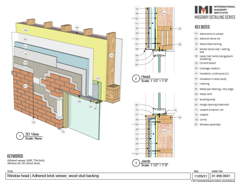 01.090.0601 Window Head | Adhered Brick Veneer, Wood Stud Backing ...